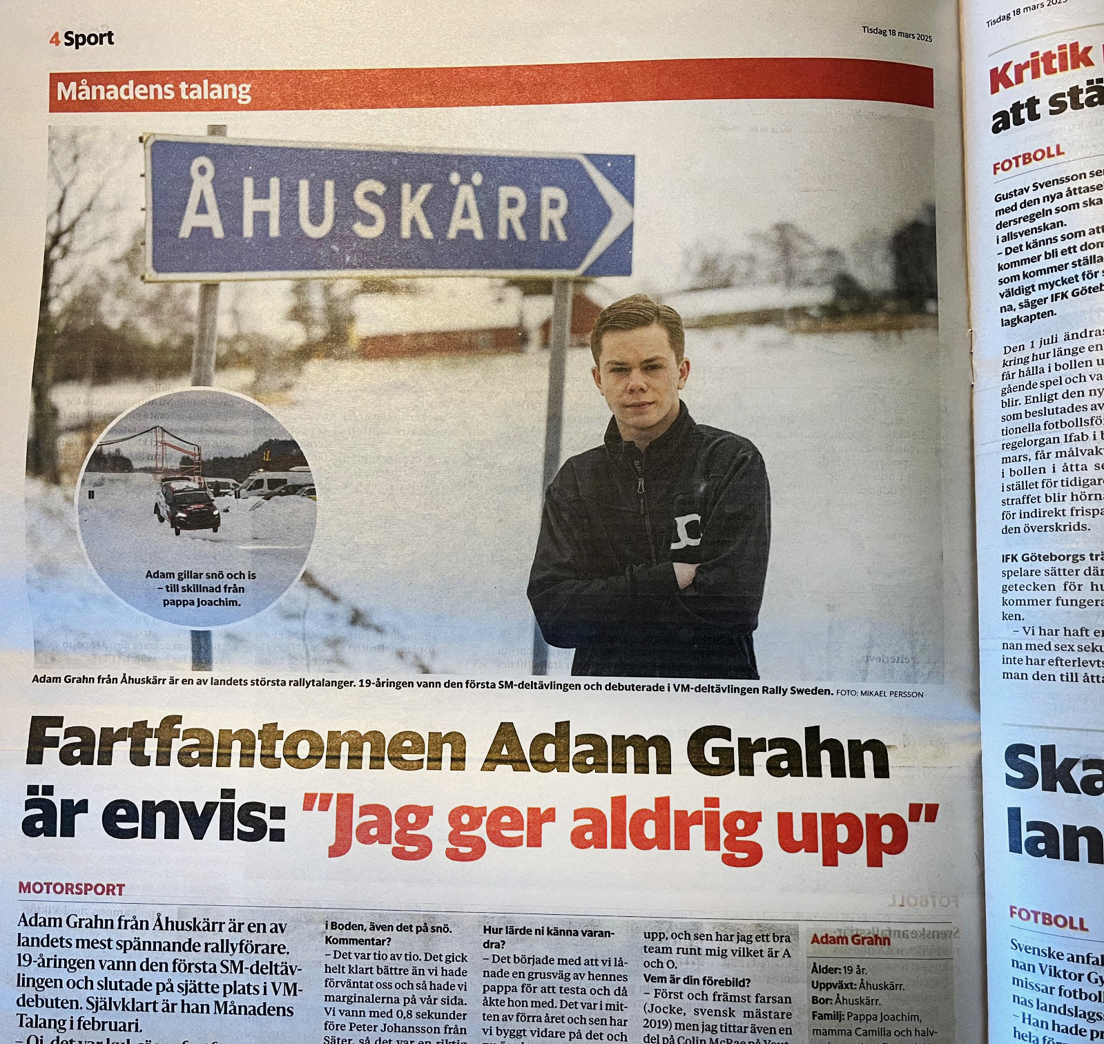Adam Grahn ”Månadens Talang”, SBF:s landslag presenterat, Kauppinen kör ...